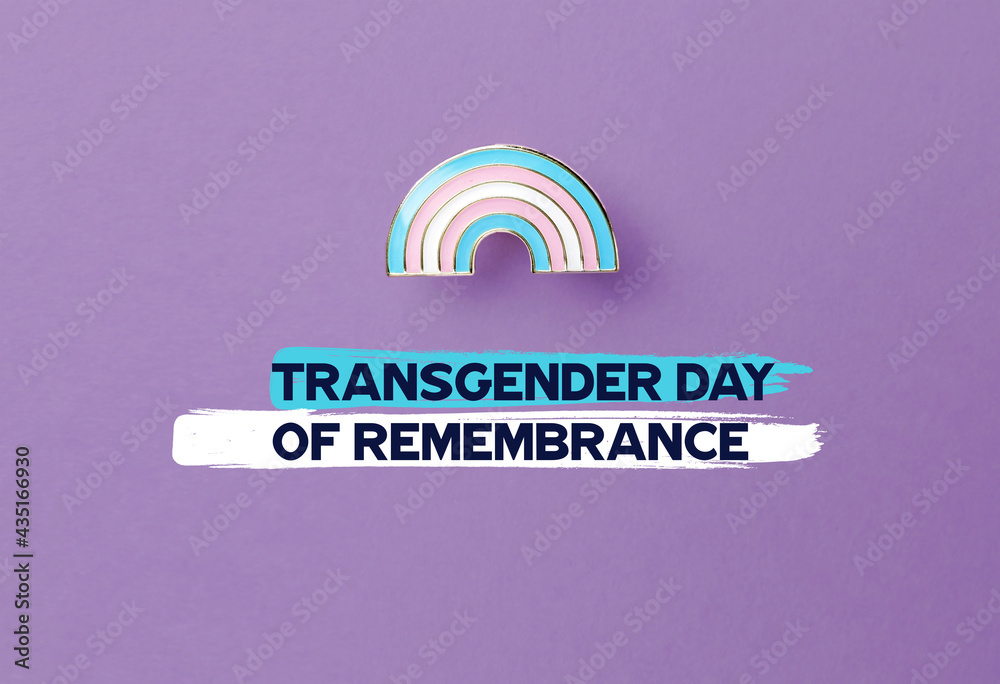 Rainbow badge and text TRANSGENDER DAY OF REMEMBRANCE on color ...