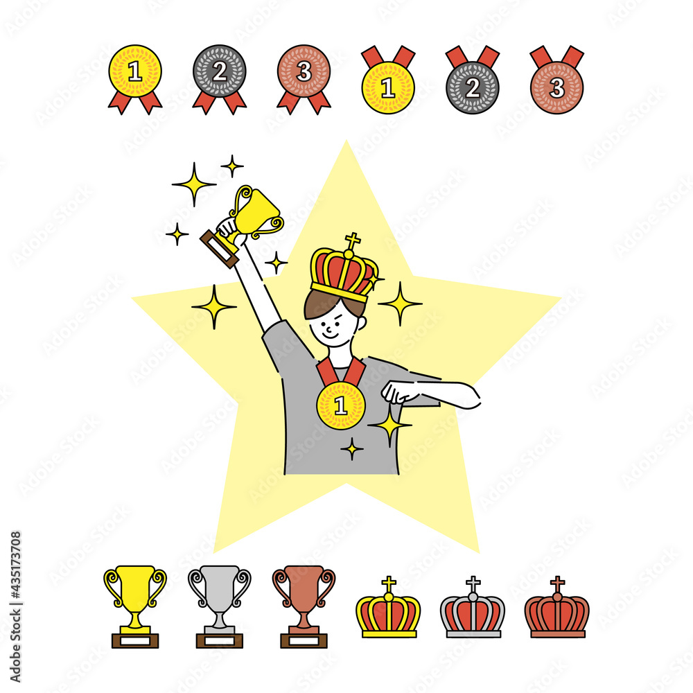 ランキングアイコンと優勝した男の子のセット Stock Vector | Adobe Stock