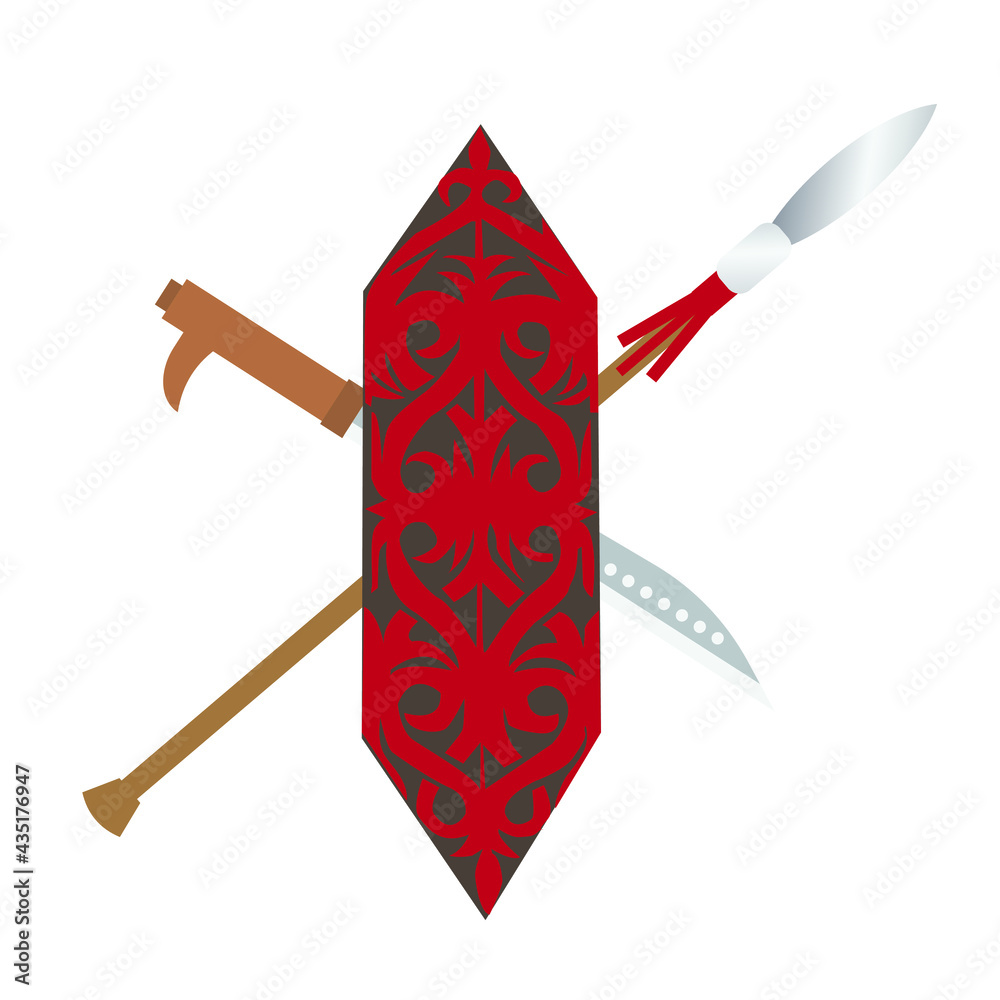 A vector of "terabai" or shield, "mandau" or ilang sword and blow pipe ...