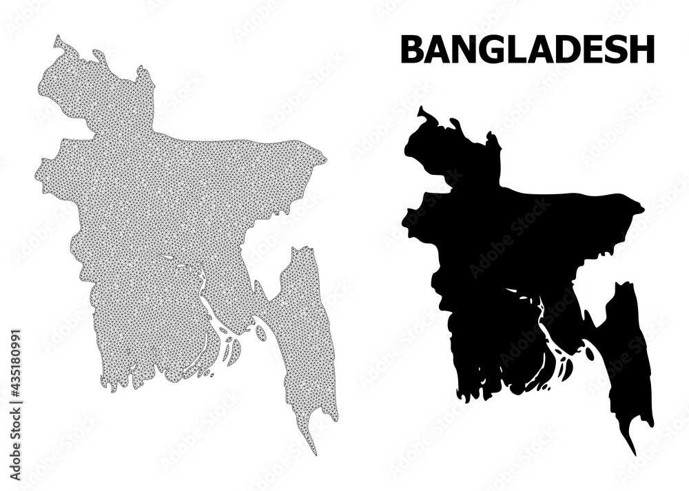 Polygonal mesh map of Bangladesh in high resolution. Mesh lines ...