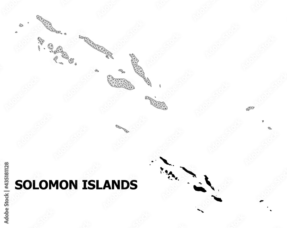 Polygonal mesh map of Solomon Islands in high resolution. Mesh lines ...