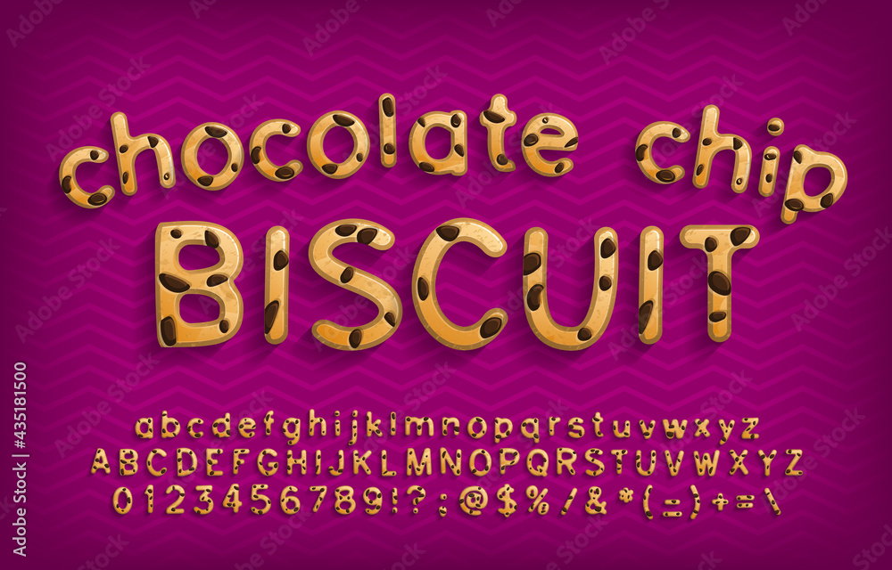 Chocolate Chip biscuit alphabet font. Cartoon cookie letters, numbers ...