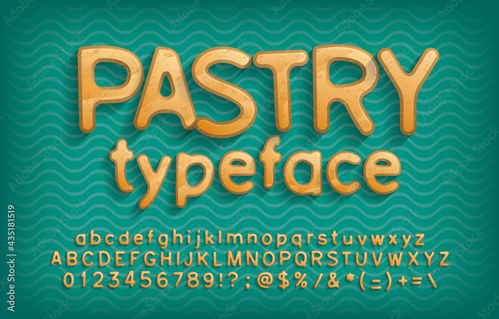 Pastry alphabet font. Cartoon cookie letters, numbers and punctuation ...