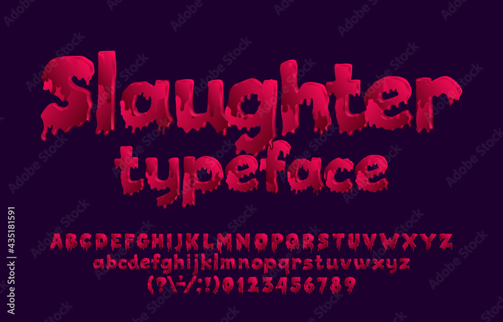 Slaughter alphabet font. Hand drawn bloody letters, numbers and ...
