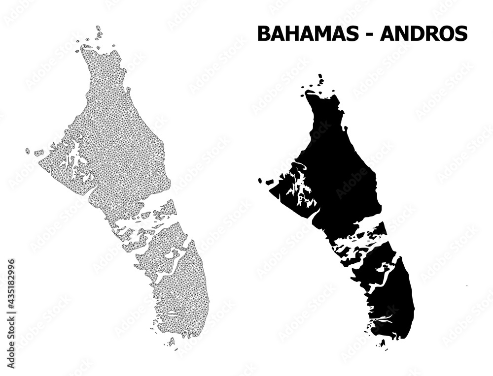 Polygonal mesh map of Bahamas - Andros Island in high resolution. Mesh lines, triangles and ...