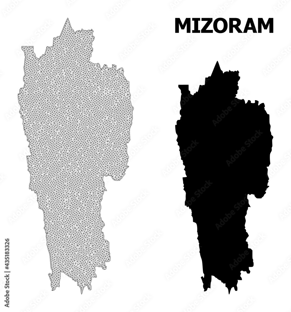Polygonal Mesh Map Of Mizoram State In High Detail Resolution Mesh Lines Triangles And Points