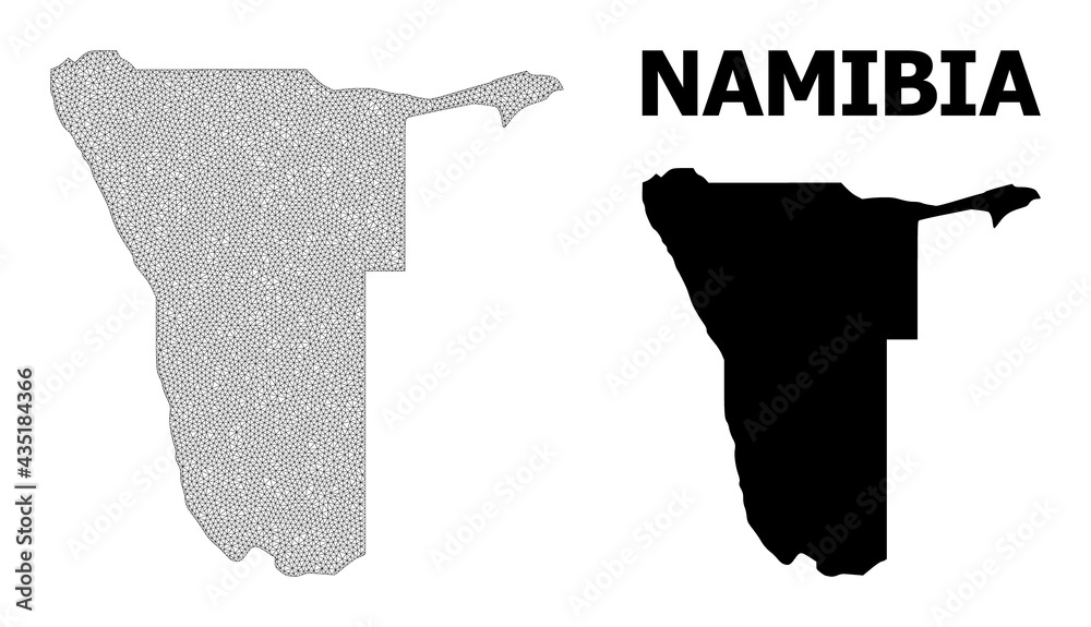 Polygonal mesh map of Namibia in high detail resolution. Mesh lines ...