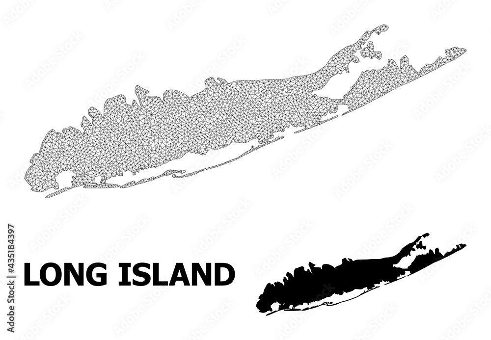 Polygonal mesh map of Long Island in high detail resolution. Mesh lines ...