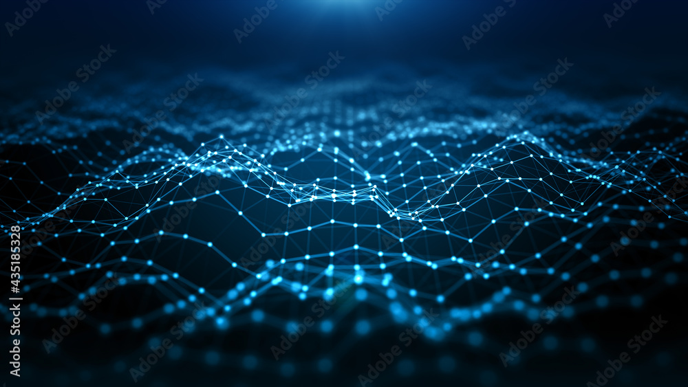 Digital cyberspace futuristic, Particles wave flowing with lines and ...