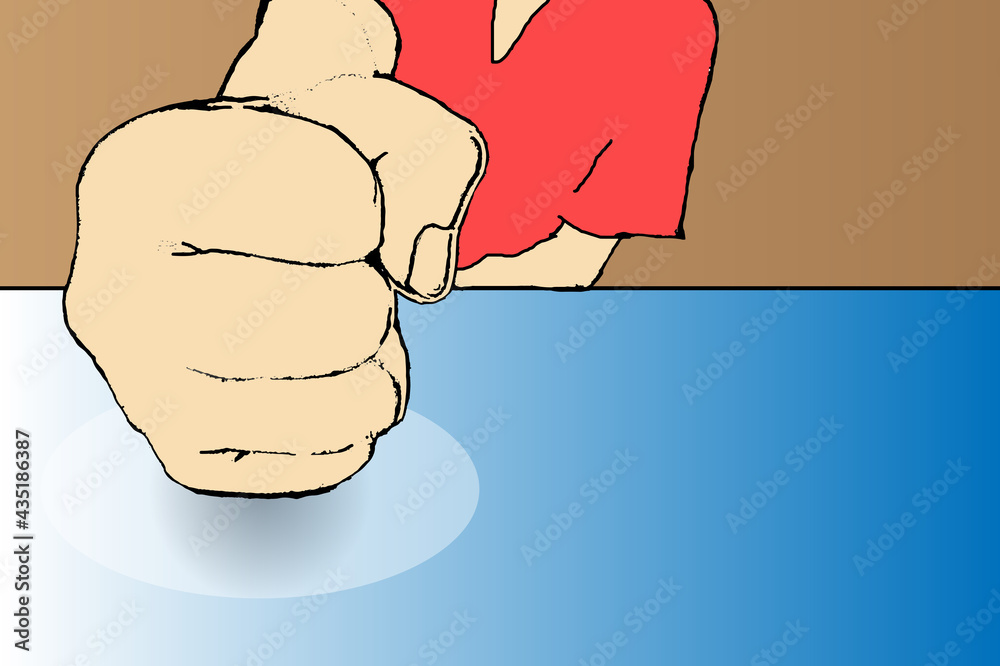 Man banging his fist on the table illustration art. showing first ...