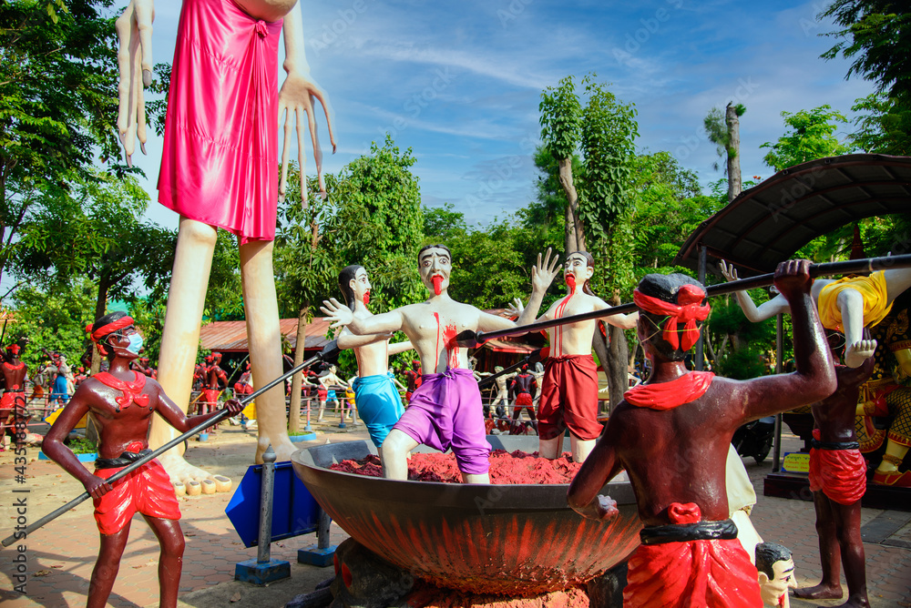 ANG THONG,THAILAND-Mar 15,2021 The statue shows punishment in hell ...