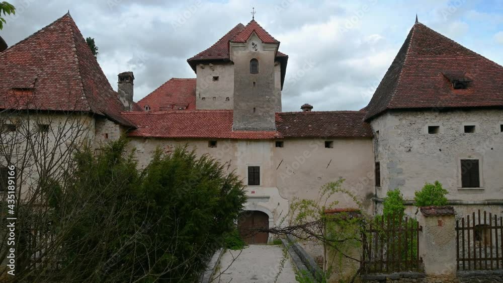 Gracar Turn castle in Slovenia. View of entrance bridge. Beautiful and ...