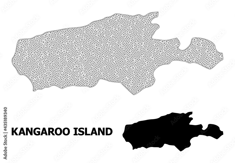 Polygonal mesh map of Kangaroo Island in high detail resolution. Mesh lines, triangles and dots ...