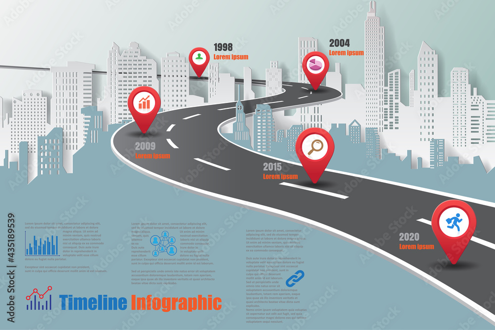 Business roadmap timeline infographic city designed for abstract ...