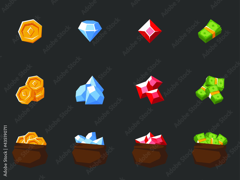 Money icons set. Isolated vector illustration of mobile game sprites ...