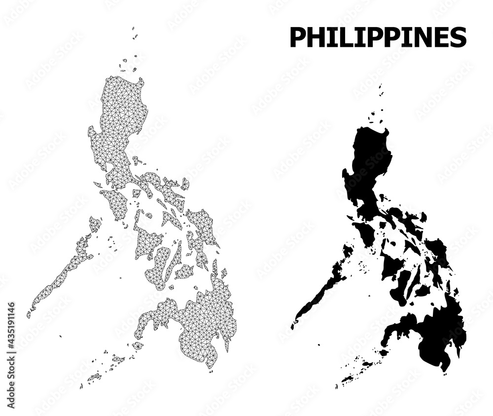 Polygonal mesh map of Philippines in high detail resolution. Mesh lines ...