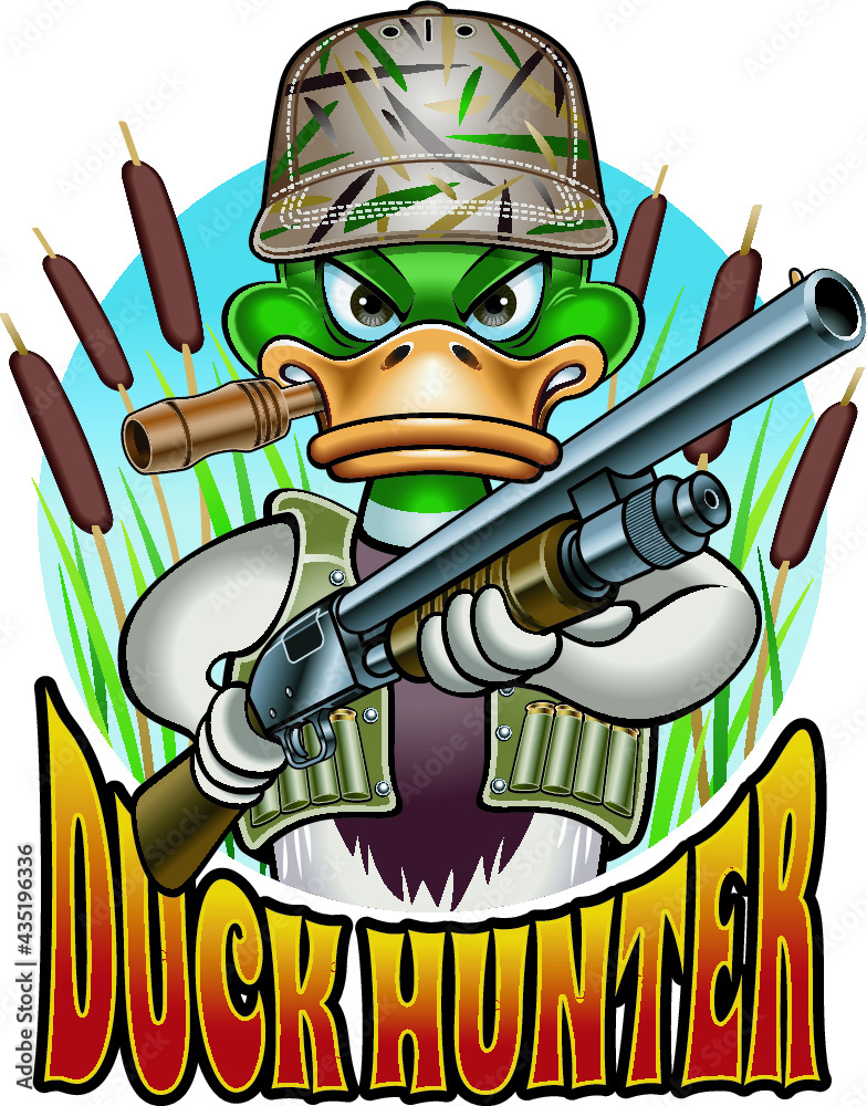mallard duck with duck call holding shotgun Stock Vector | Adobe Stock