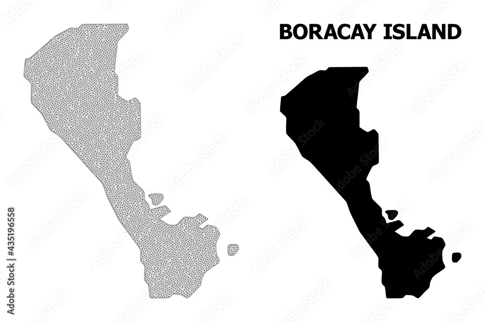 Polygonal mesh map of Boracay Island in high resolution. Mesh lines, triangles and points form ...