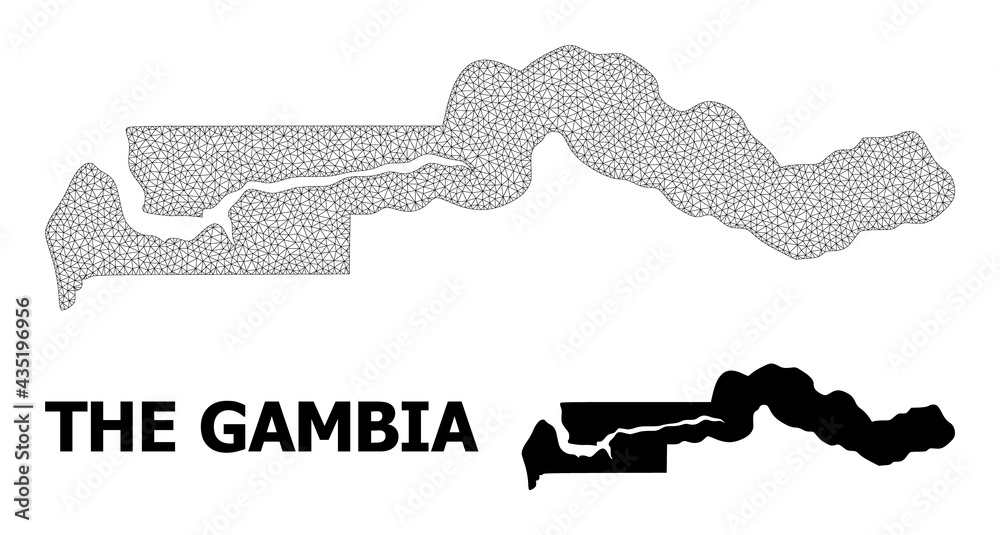 Polygonal mesh map of the Gambia in high resolution. Mesh lines, triangles and dots form map of ...