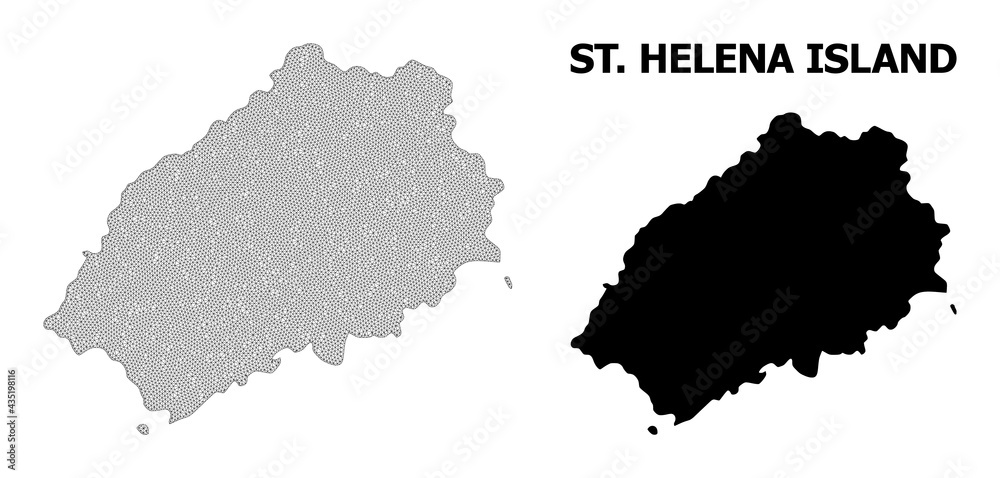 Polygonal mesh map of Saint Helena Island in high detail resolution. Mesh lines, triangles and ...