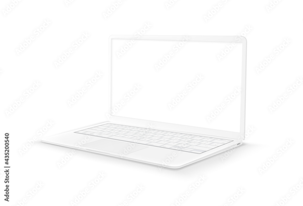 White laptop with blank screen on white background. 3d style vector ...