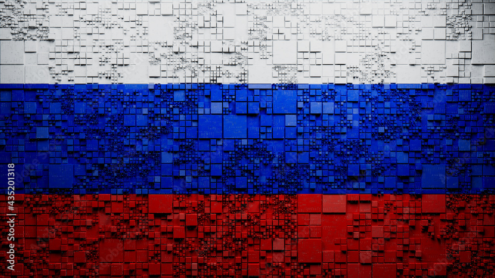Flag of Russia rendered in a Futuristic 3D style. Russian Innovation ...