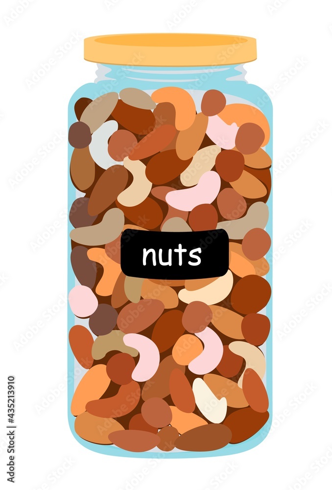Different nuts in jar for bulk products without packaging. Nuts in a ...