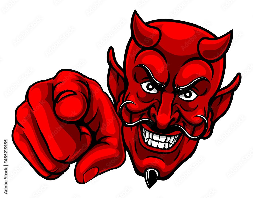 Devil Satan Pointing Finger At You Mascot Cartoon Stock Vector | Adobe ...