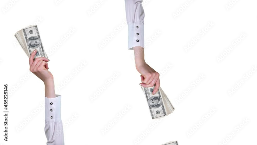 money, cash. Gif animation. close-up. female hands, in white blouses ...