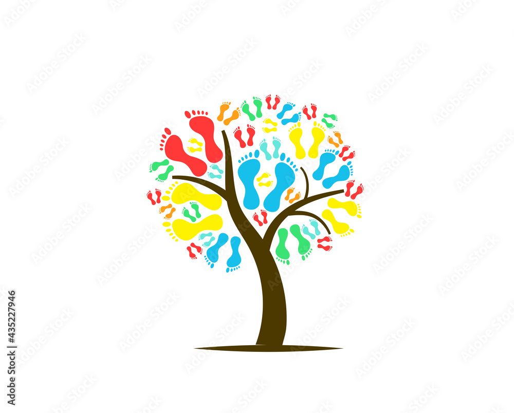 Tree with Colorful Eco Footprints. Creativity and Nature Care Concept ...