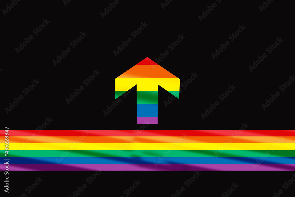 Rainbow arrow and LGBT colorful starting line on black background ...
