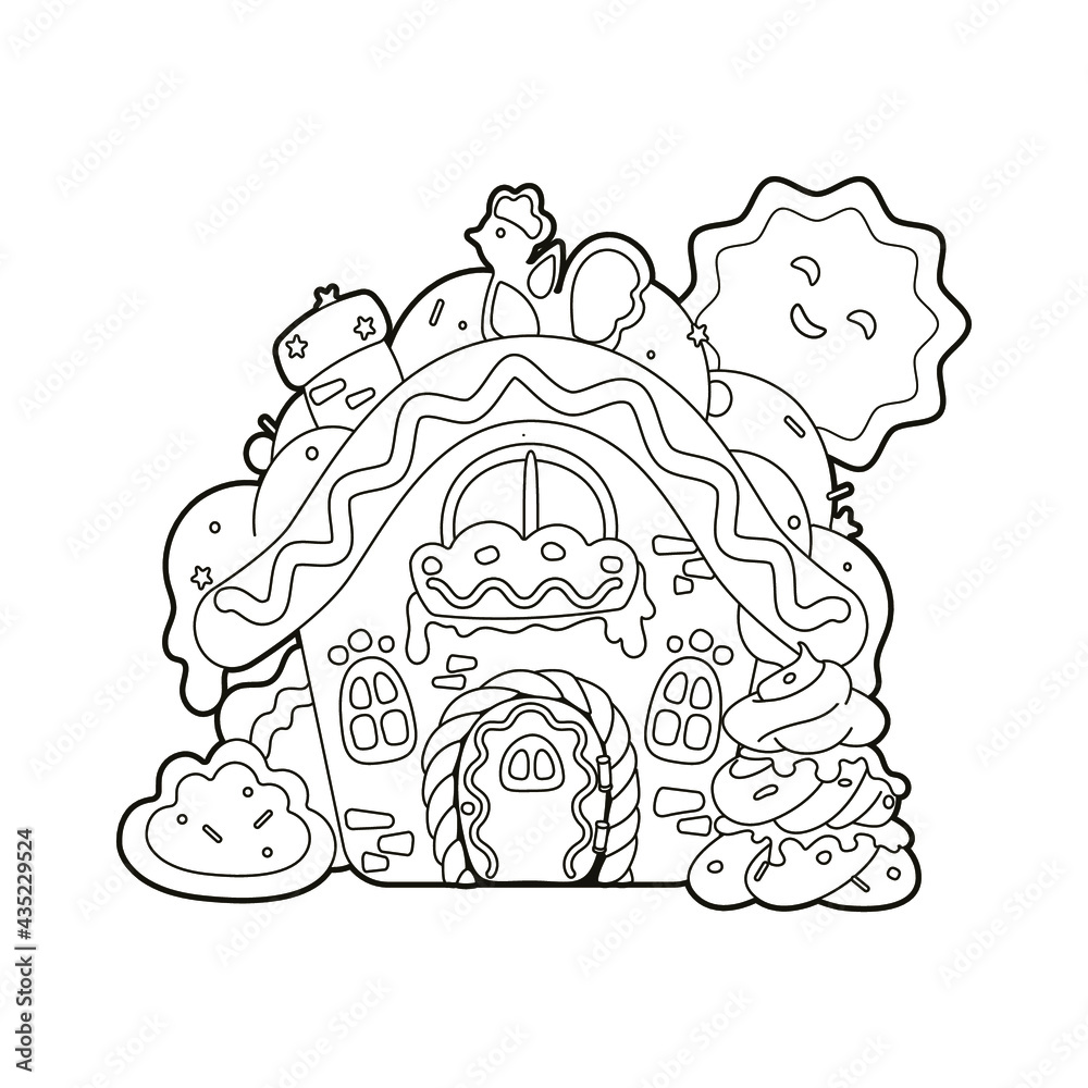 Coloring book: Christmas, gingerbread house with marshmallow Christmas ...