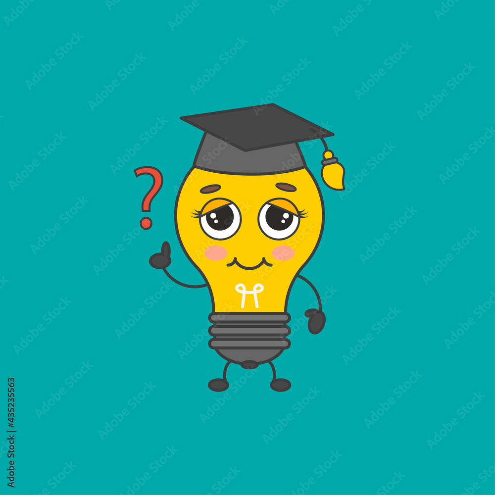 Cute funny kawaii bulb icon. Lightbulb, insight, eureka, question mark ...
