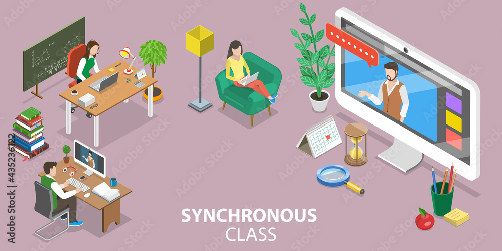 3D Isometric Flat Vector Conceptual Illustration of Synchronous Virtual ...
