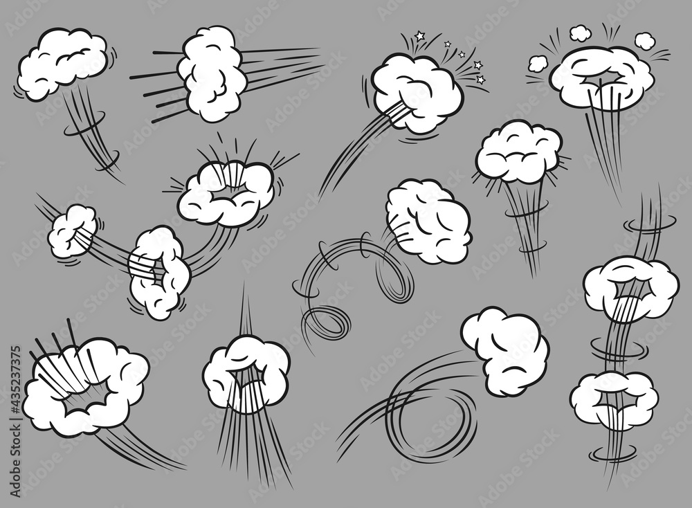 Comic speed clouds. Cartoon motion effect with speed line and cloud ...