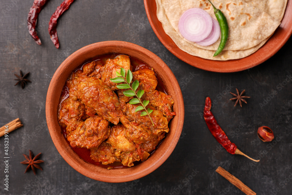 Spicy red chicken curry. Goan style chicken vindaloo. Butter chicken ...