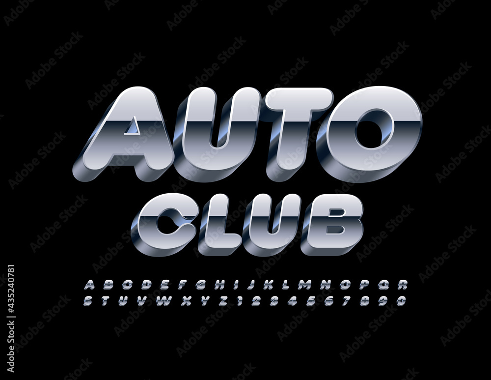 Vector modern logo Auto Club with 3D metallic Font. Silver set of ...