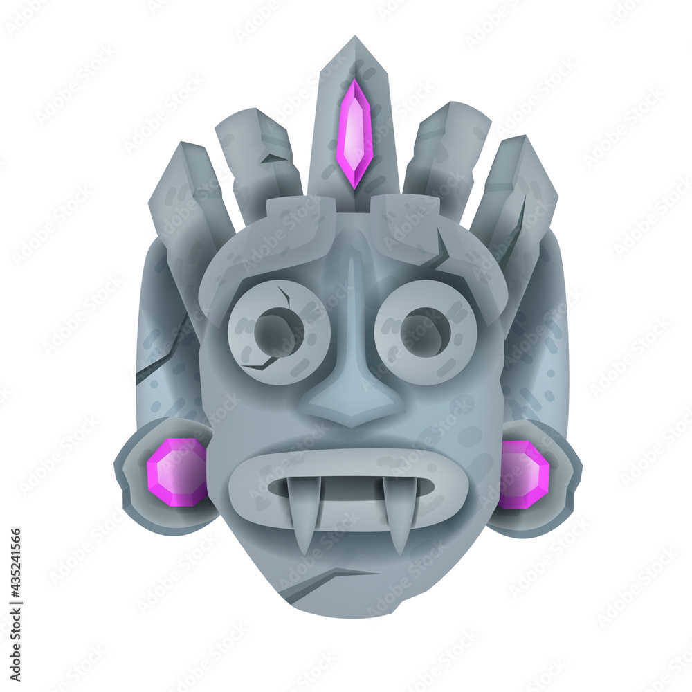 Vector stone tiki mask, Aztec ancient totem face, tribal warrior idol ...