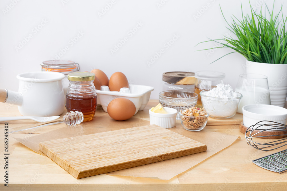 Cooking breakfast food or bakery with ingredient and copy space of ...