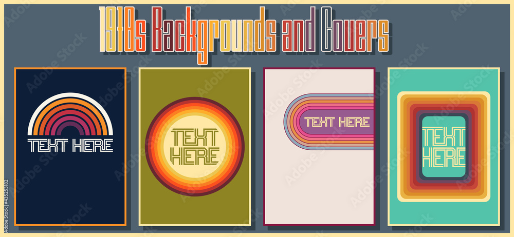 1970s Backgrounds and Covers Template Set, Vintage Color and Shapes ...