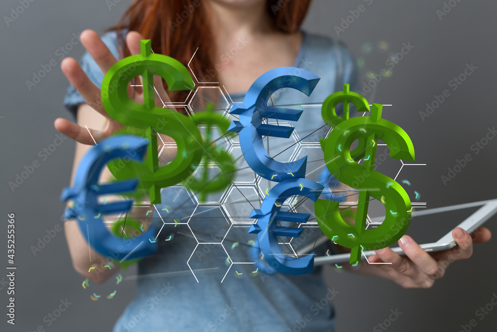 Main world currency theme dollar and euro background. Row and pile of ...