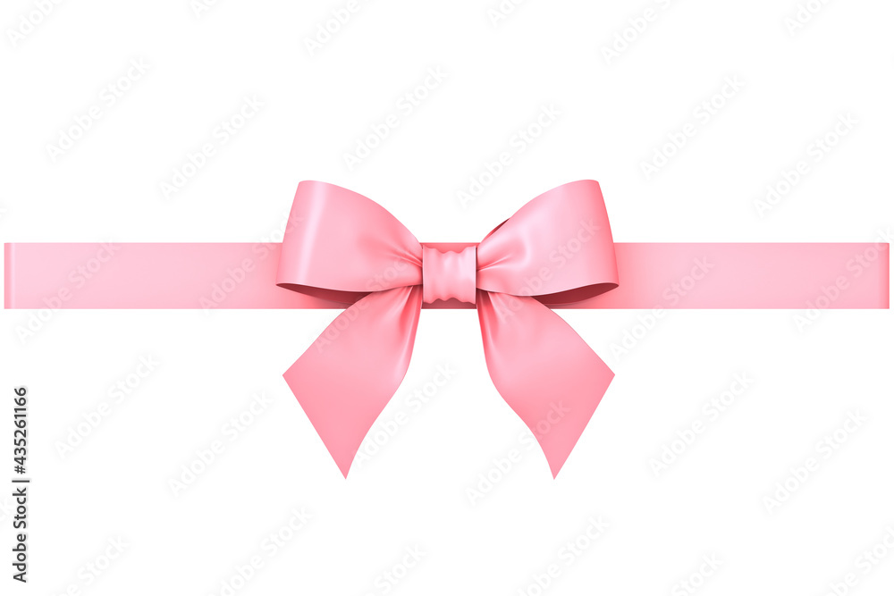 Sweet pink pastel color ribbon bow isolated on white background minimal ...