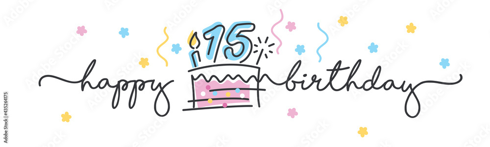 15th Birthday handwritten typography lettering Greeting card with ...
