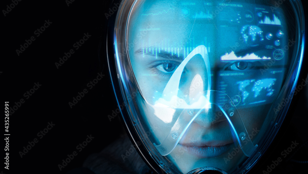 Futuristic astronaut in a spacesuit. Digital art. Augmented reality ...