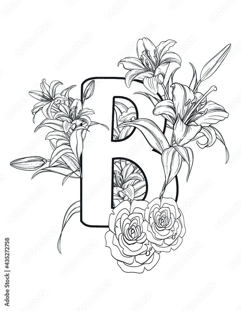 Letter B Floral Coloring Page.Alphabet Coloring Book. Stock Vector ...