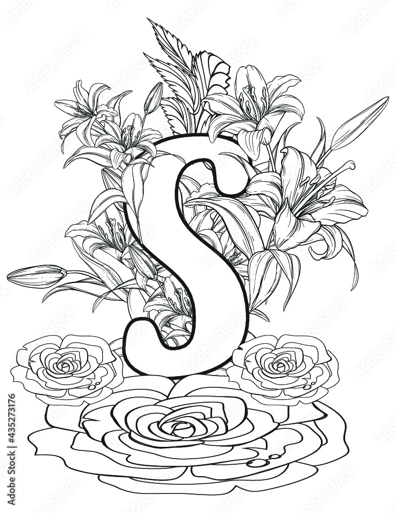 Letter S Floral Coloring Page.Alphabet Coloring Book. Stock Vector ...