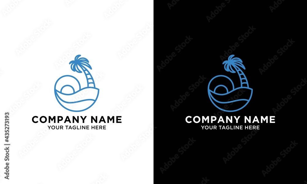 beach logo design with lineart modern concepts vector template on white ...