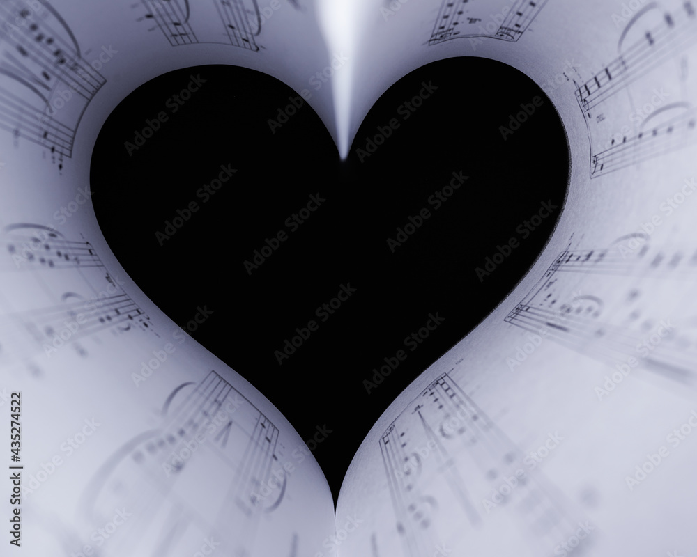 Heart music notes. The black and white concept of the love of music ...