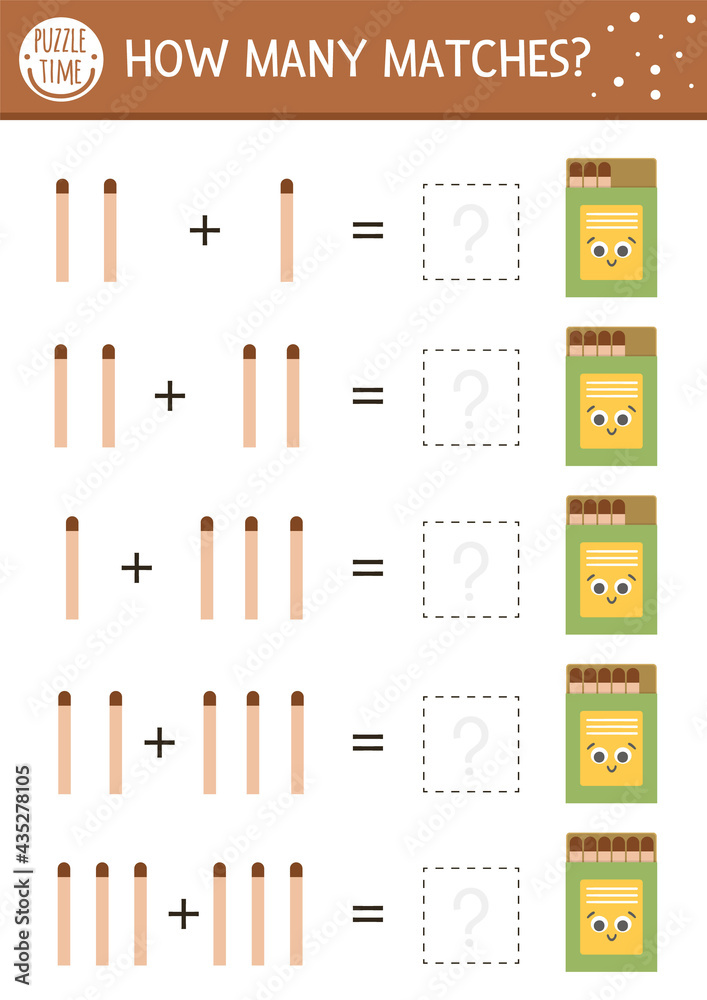 How many matches game with cute match in the box. Summer math addition ...