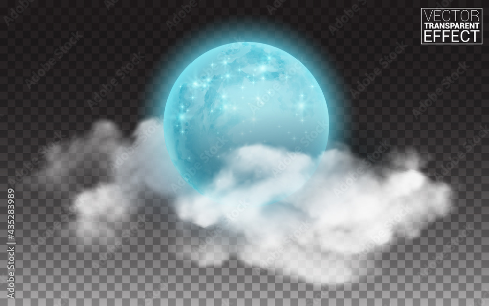 Realistic full blue moon isolated on transparent. Vector illustration ...
